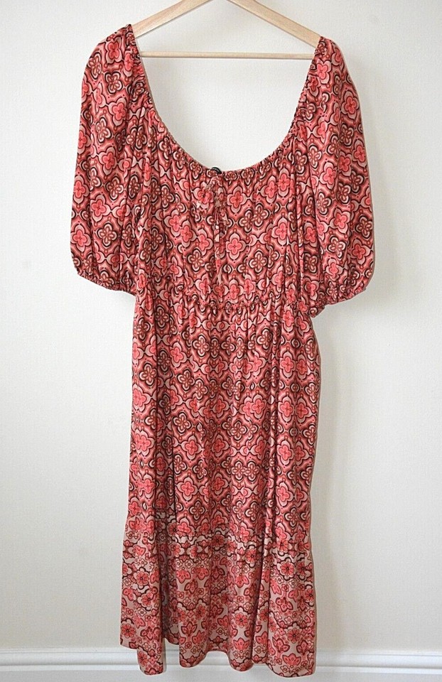 Ex George Blush+Pink Geometric Puff Sleeve Off Shoulder Midi Dress Size ...