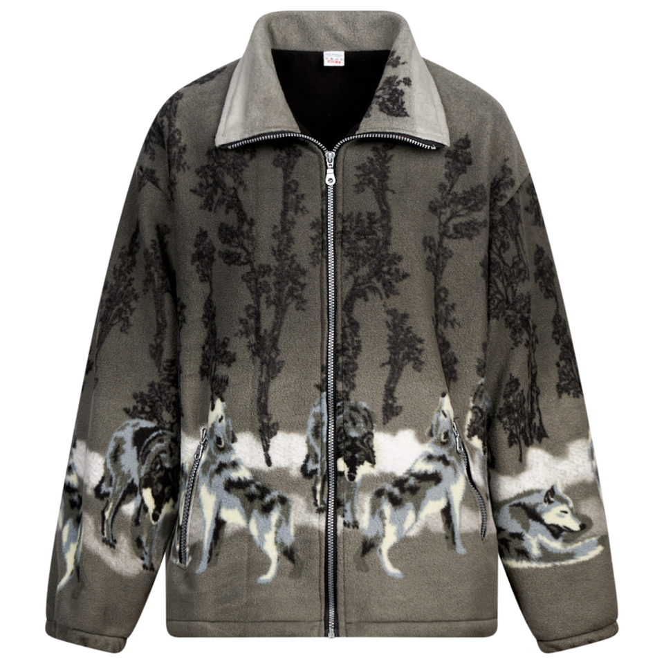 LADIES WOMENS DOUBLE FLEECE ANIMAL PUPPIES WOLF DOLPHIN WILD PRINTED ...