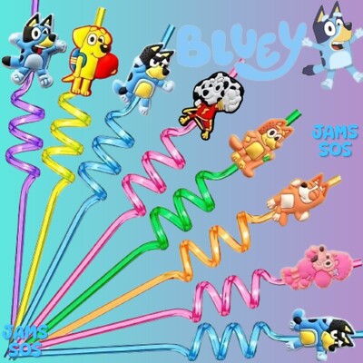 BLUEY NOVELTY CURLY STRAWS STRAW LUCKY BINGO SHAZAM CHLOE COCO CHILLI ...