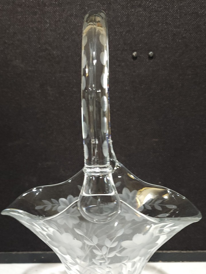 LARGE 15.5" HEISEY GLASS #463 BONNET BASKET VASE CUT FLORAL PATTERN | eBay