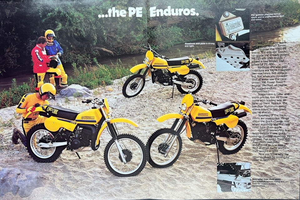 1980 Suzuki PE175 PE250 PE400 Enduro 4 page brochure-PE-175 PE-250 PE ...