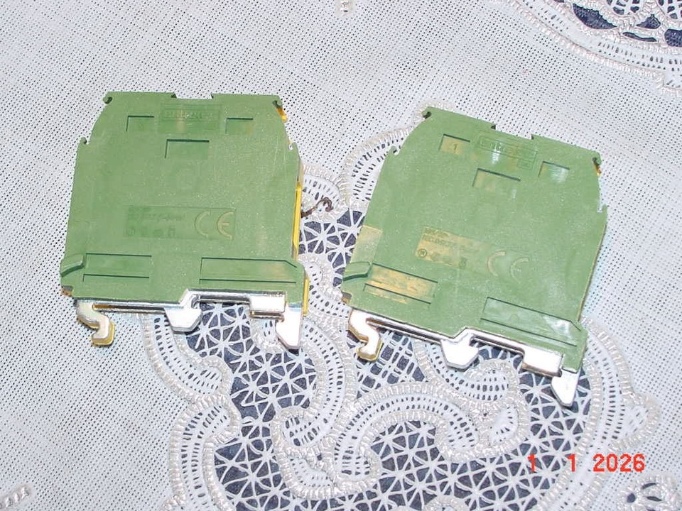 Two (2) CE Type M6/8P, DIN Rail Modular Terminal Blocks YELLOW & GREEN ...