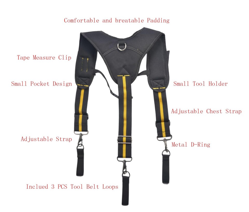 Heavy-Duty 3 Point Padded Tool Belt Suspenders for Men | Attachment ...