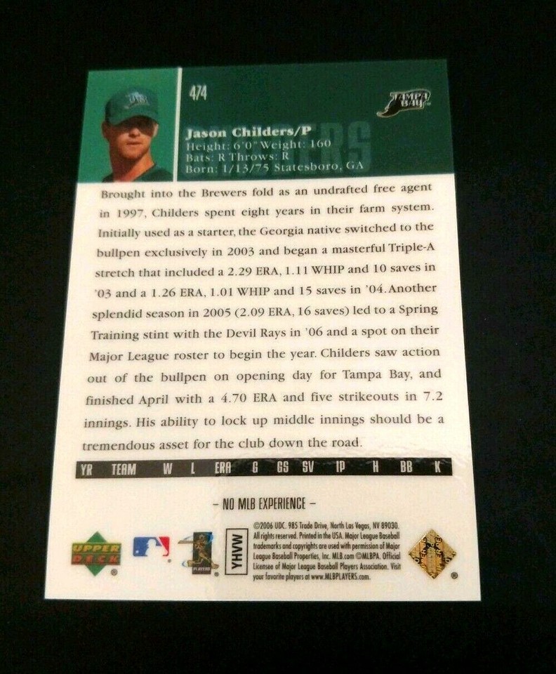 2006 Upper Deck Special F/X Purple #474 Jason Childers Tampa Bay Rays ...