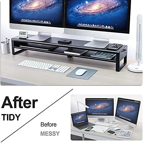 2 Tiers Dual Monitor Stand USB 3.0 Aluminum Monitor Riser Strong ...