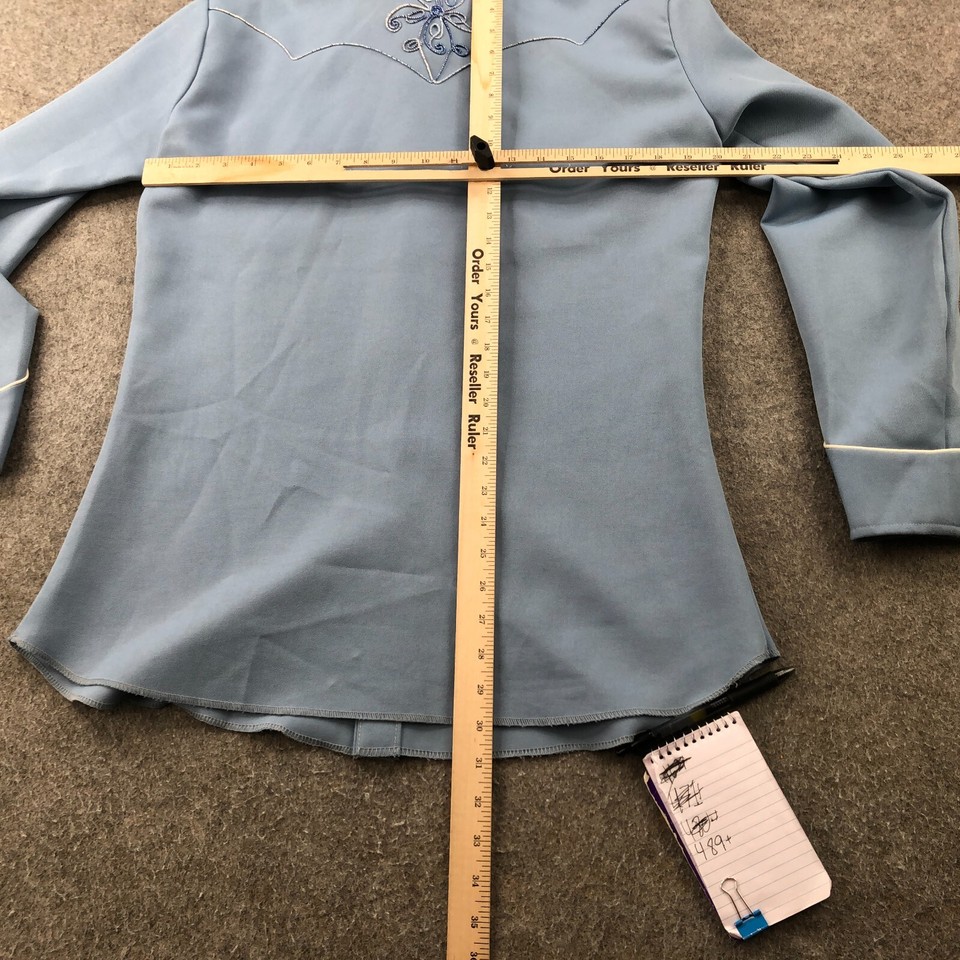 Vintage H Bar C Shirt Mens Medium Blue Embroidered Western Pearl Snap ...