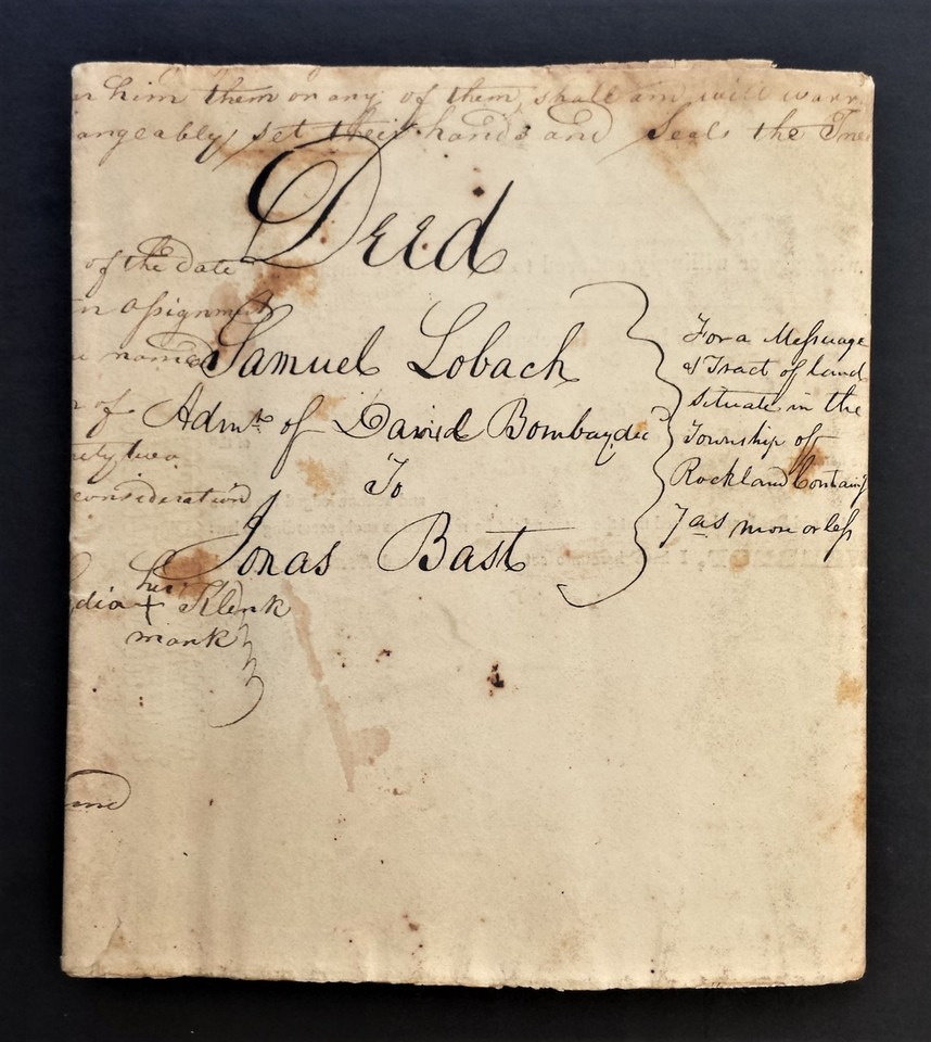 1834 antique DEED Daniel BAMBOY to Jonas BAST rockland berks co pa ...
