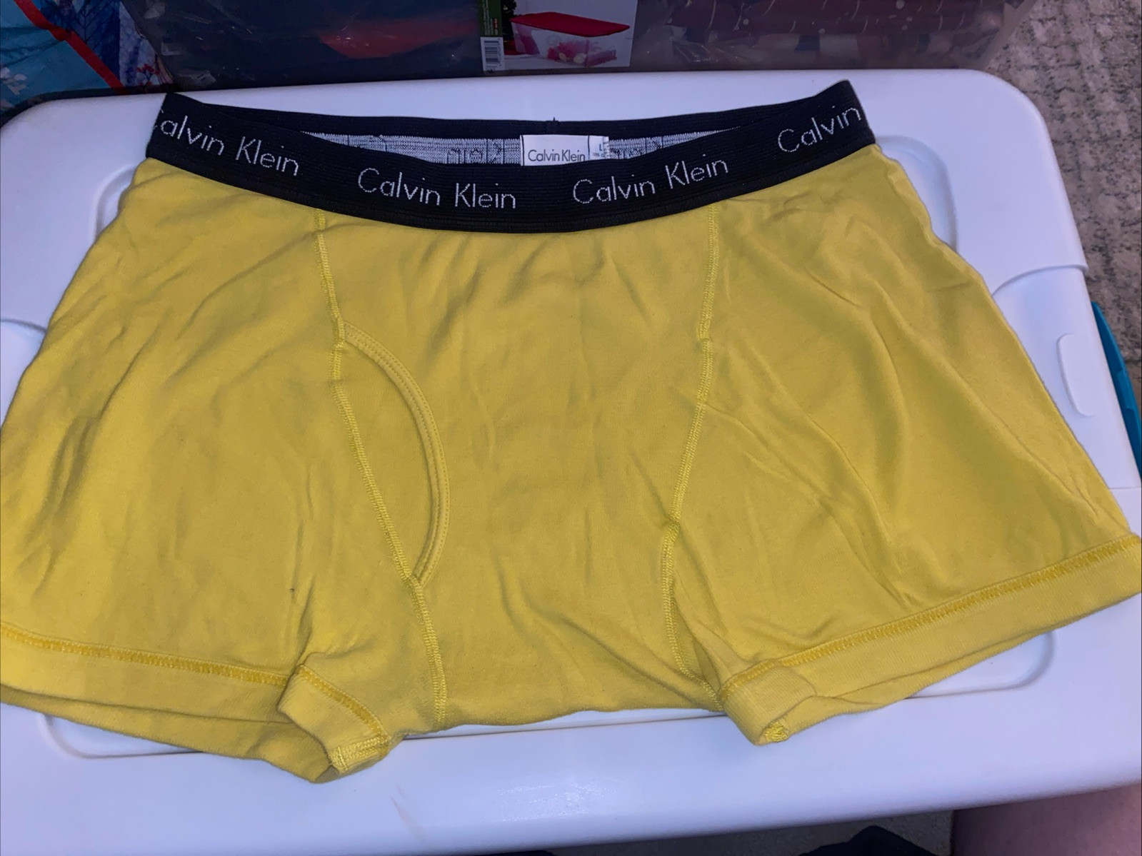 Men's Large Yellow Calvin Klein Boxer Briefs black band - EUC Used.
