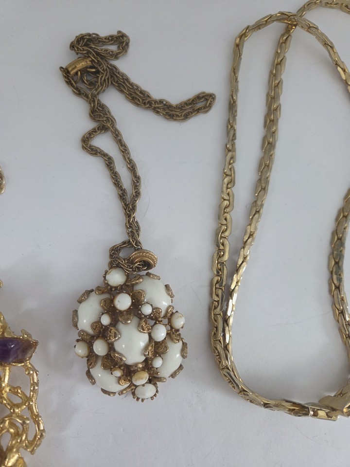 4 Gold Toned Signed Rhinestone Vintage Necklaces | eBay