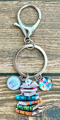 Book Club Stack Library Librarian Nerd Silver Keychain Backpack Tag ...