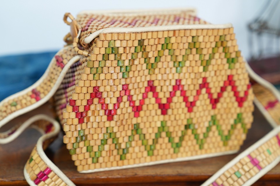 Vintage Bamboo beads Purse Japan Geometric Handbag 1940's Toto Chikusan ...