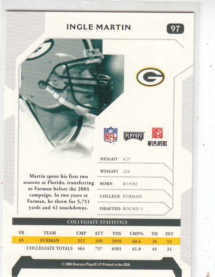 INGLE MARTIN 2006 Playoff NFL Playoffs Red #97 Packers | eBay
