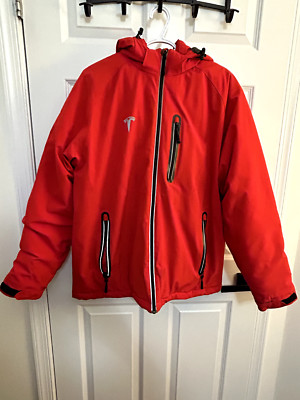 Elon Rare TESLA Corporate Heavy Winter Jacket Red Full Zip Mens Medium ...