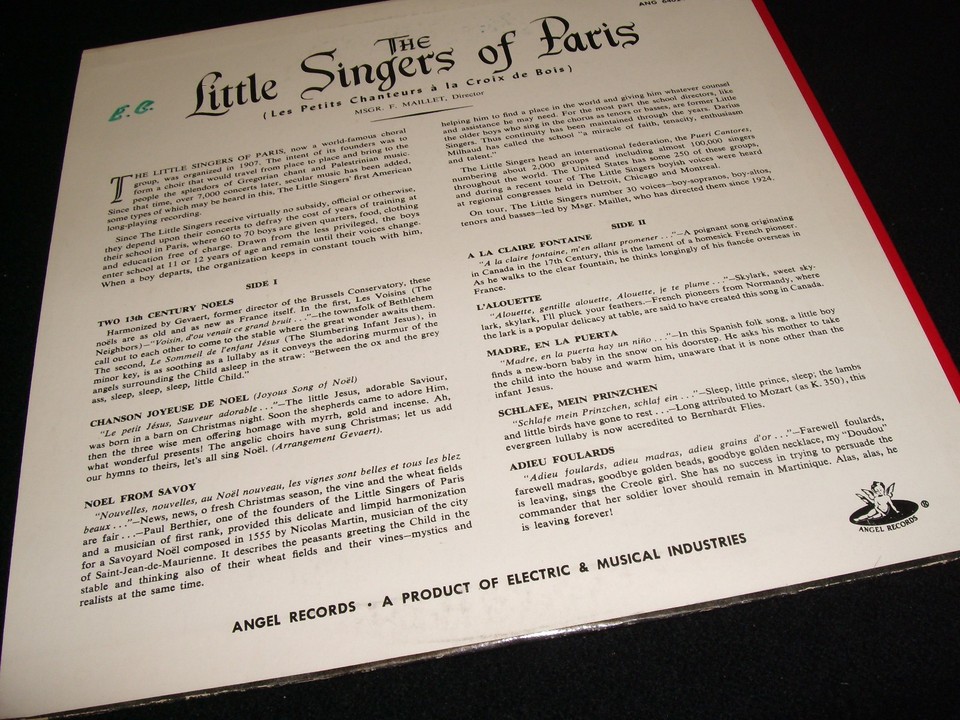 LITTLE SINGERS OF PARIS (10")33 Rpm Vinyl~Canada Pressing ANGEL ANG ...