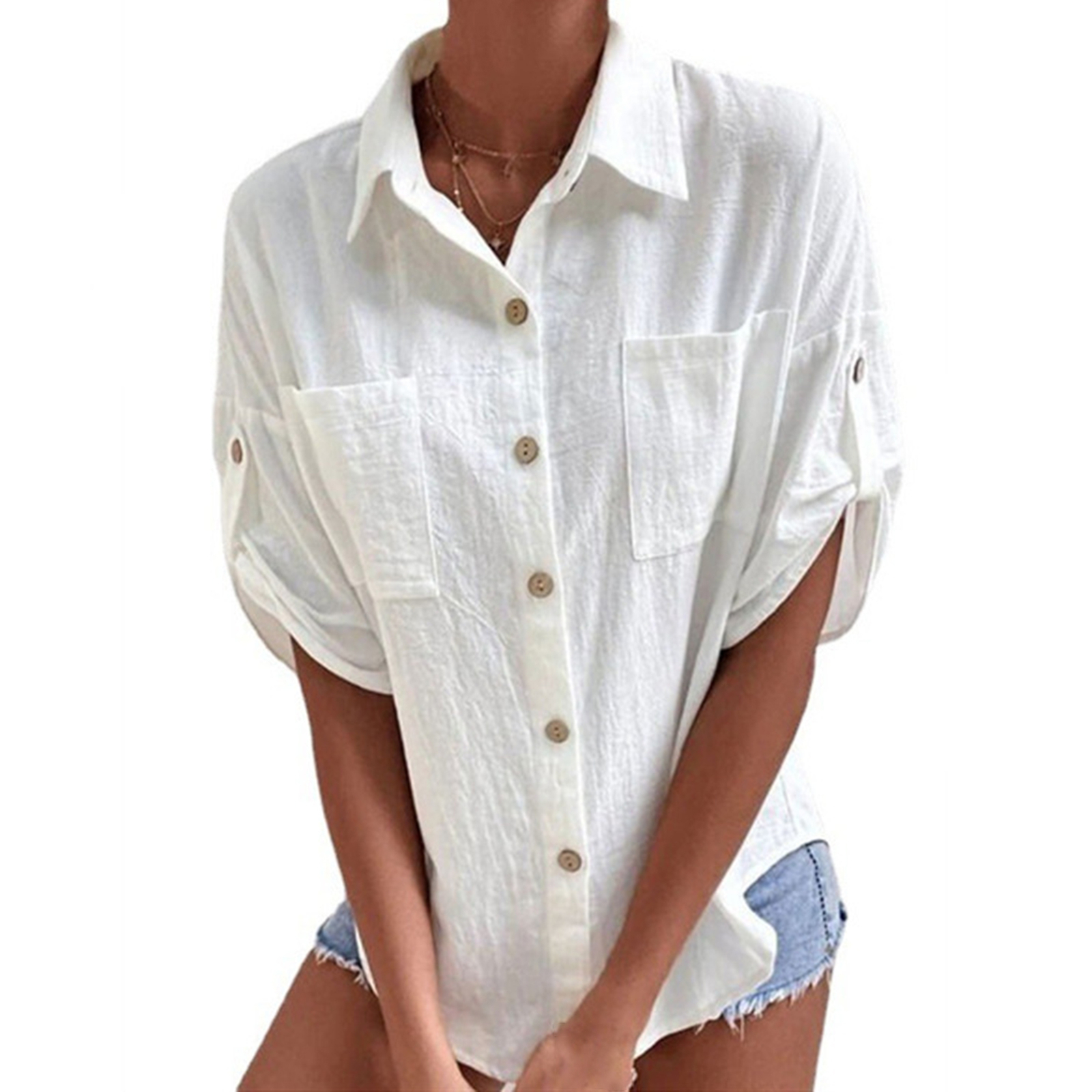 Blouse Shirt Buttons Closure Soft Texture Simple Casual Summer Shirt ...