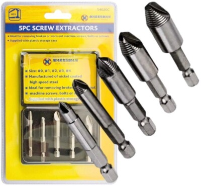 5PC SCREW EXTRACTORS REMOVAL BROKEN OR WORN OUT MACHINE SCREWS, BOLTS ...