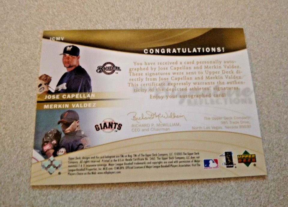 2005 Upper Deck Dual Signature Collection #JCMV Jose Capellan Merkin ...