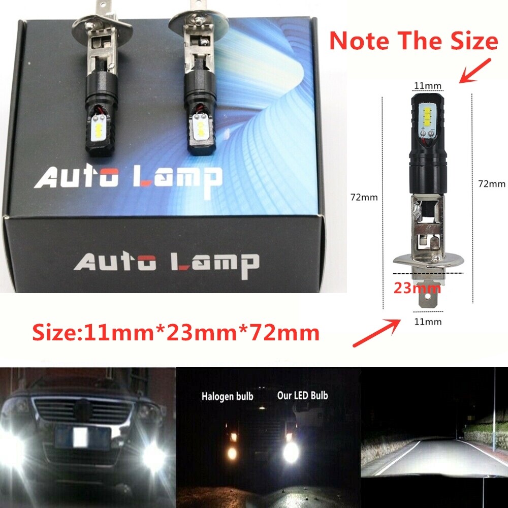H1 6000K Super Bright White 6000LM CSP LED Headlight Bulb Kit High Low ...