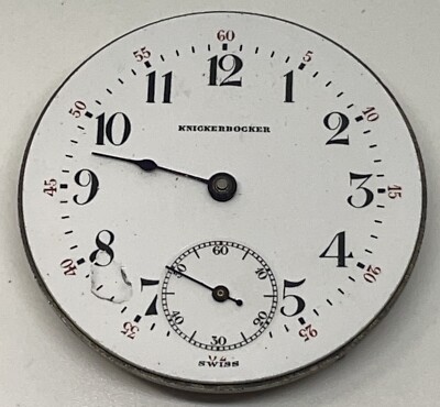 KNICKERBOCKER POCKET WATCH MOVEMENT Two Adjustments 7 Jewels Swiss Runs ...