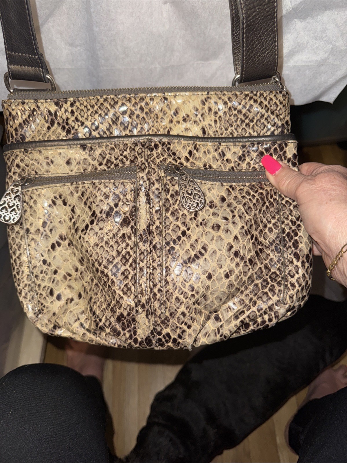 BRIGHTON ZOE PYTHON Snake skin look leather pocket tote ORGANIZER ...