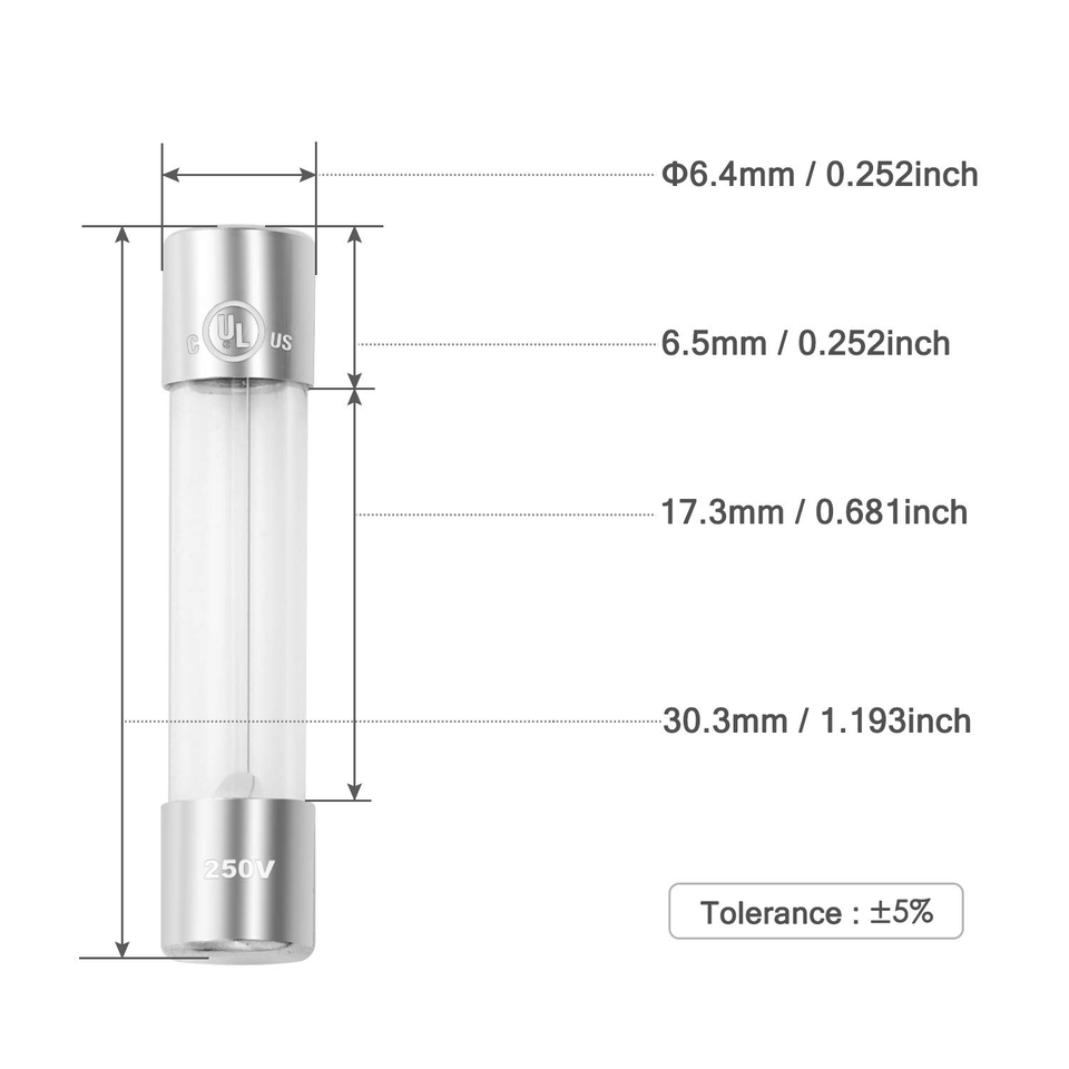 UL Listed 11 Values 6X30Mm Glass Cartridge Tube Fuse 55Pcs Fast Blow ...