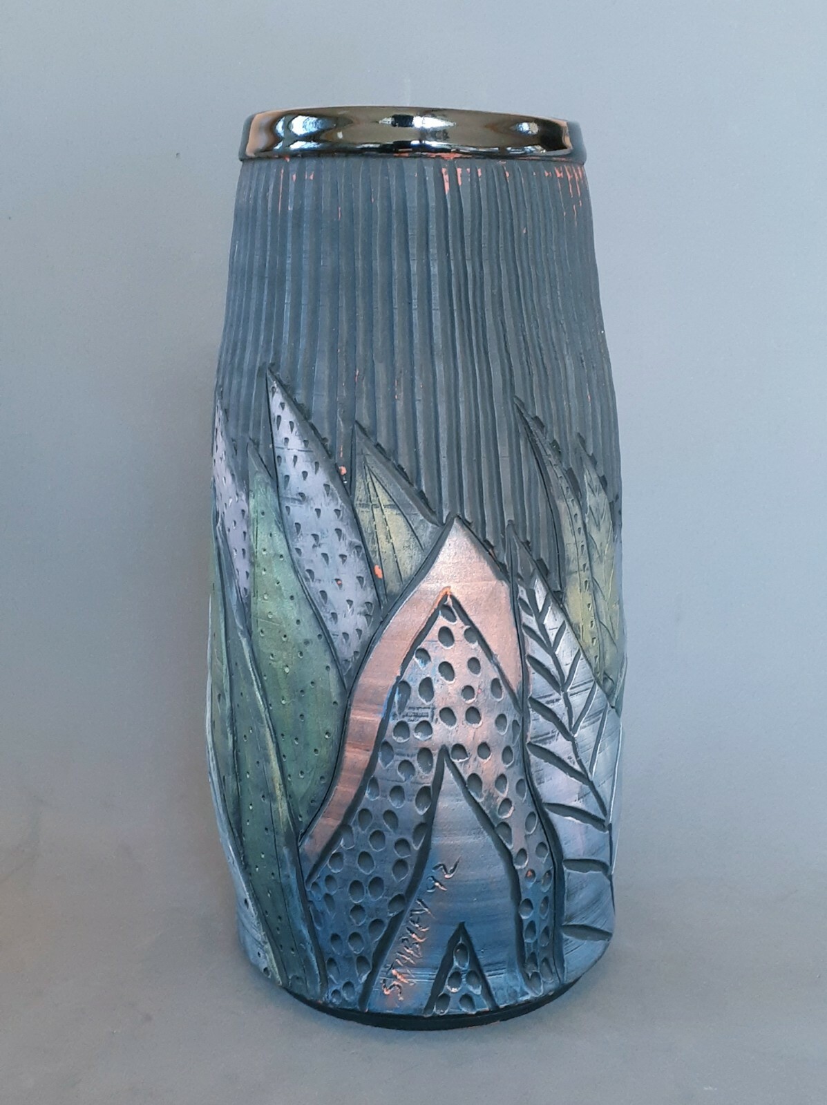 David Stabley art pottery iridescent vase 10 inches, artist signed | eBay