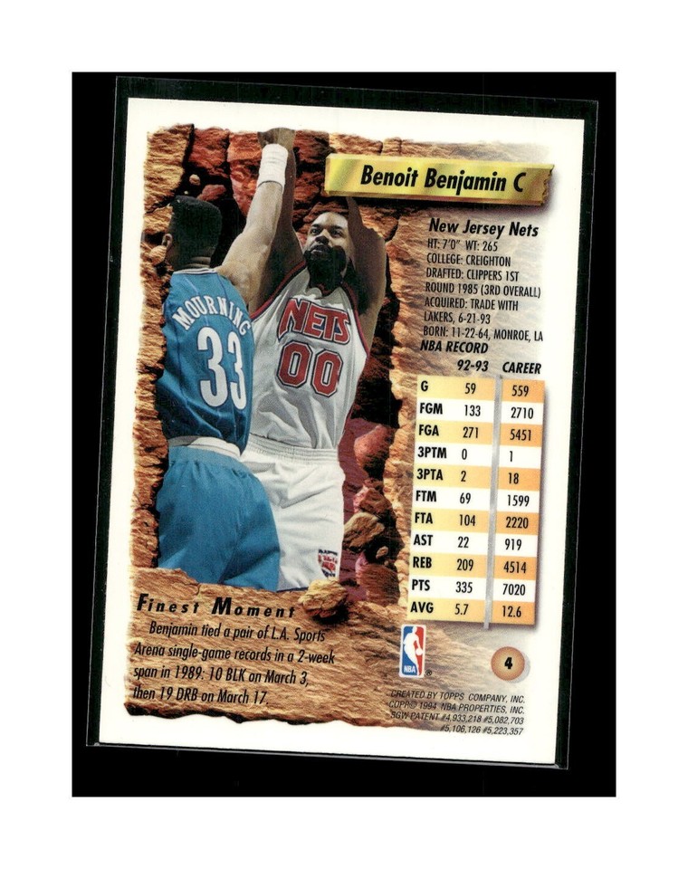 1993-94 Finest New Jersey Nets Basketball Card #4 Benoit Benjamin | eBay