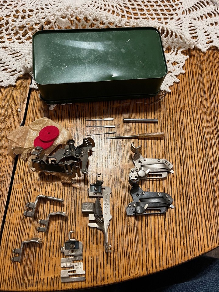Vintage Singer Sewing Machine Attachments With Metal Box | eBay