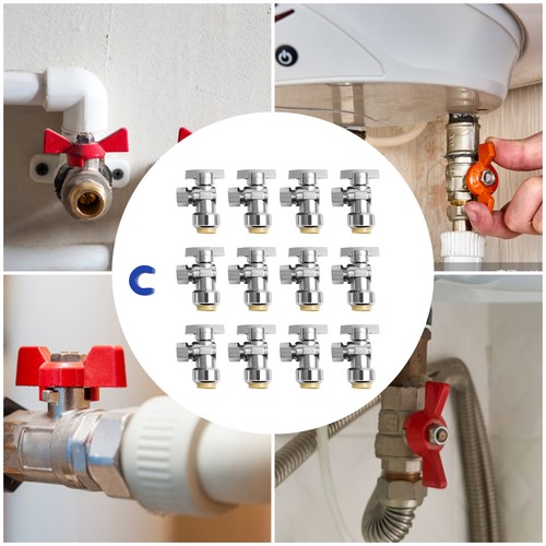 12x PushFit Angle Stop Valve 1/2" Nom x 3/8" Comp, Quarter-Turn Push to ...