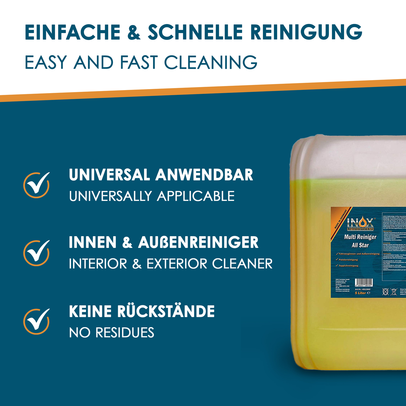 INOX® Multi Reiniger Konzentrat 2x 5L Polster Innen Innenraum Universal Auto | eBay