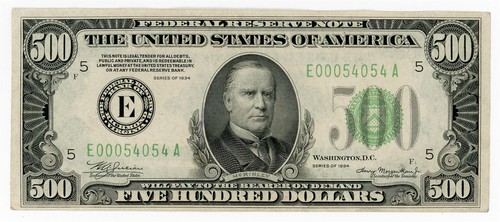 1934 Series $500 Federal Reserve Note UNC Julian/Morgenthau Fr. 2201-E ...