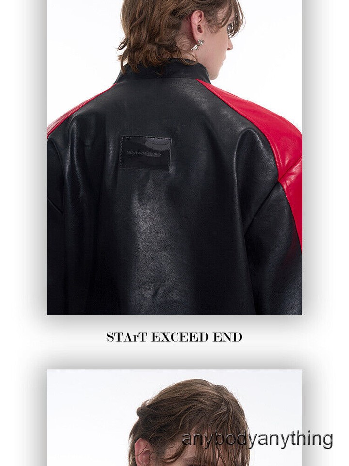 Men Short Standing Collar Leather Jacket Spring Splicing Motorcycle ...