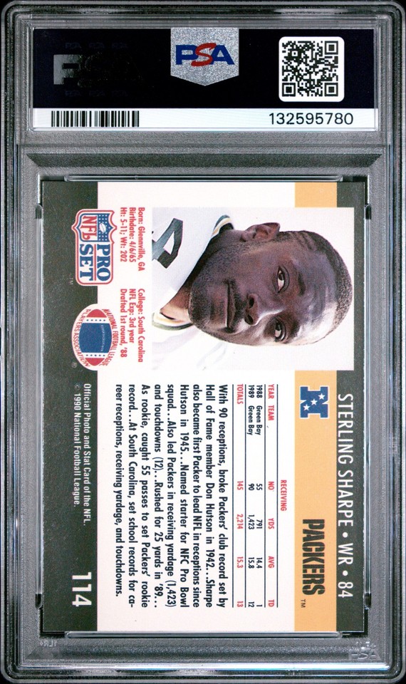 1990 PRO SET ERR-BORN GLENNVILLE, GA. #114 STERLING SHARPE PSA 7 | eBay
