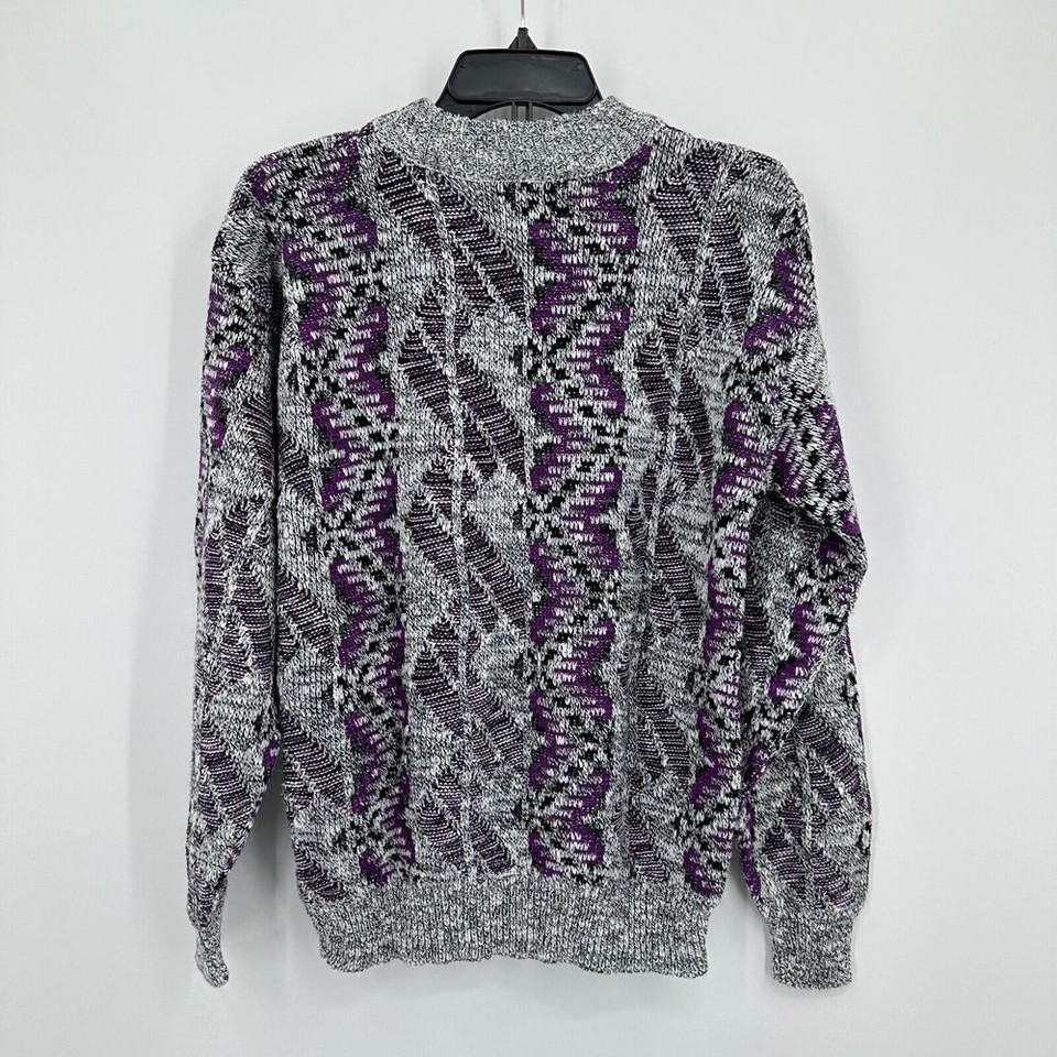 Vtg Todays News Sweater Mens M Purple Black Gray Knit 90s Grandpa ...
