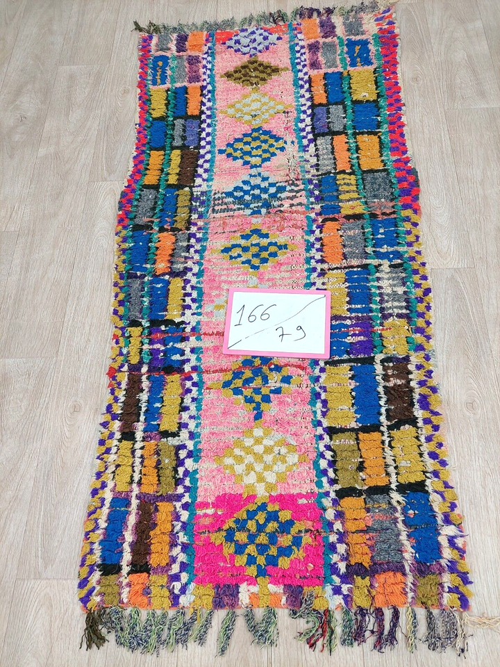 Vintage Moroccan Berber Pink Rug 2x5 Colorful Geometric Boujaad Boho ...