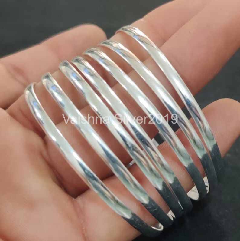 Half Round bangles Sterling Silver bangle Stackable bangles Set of 7 ...