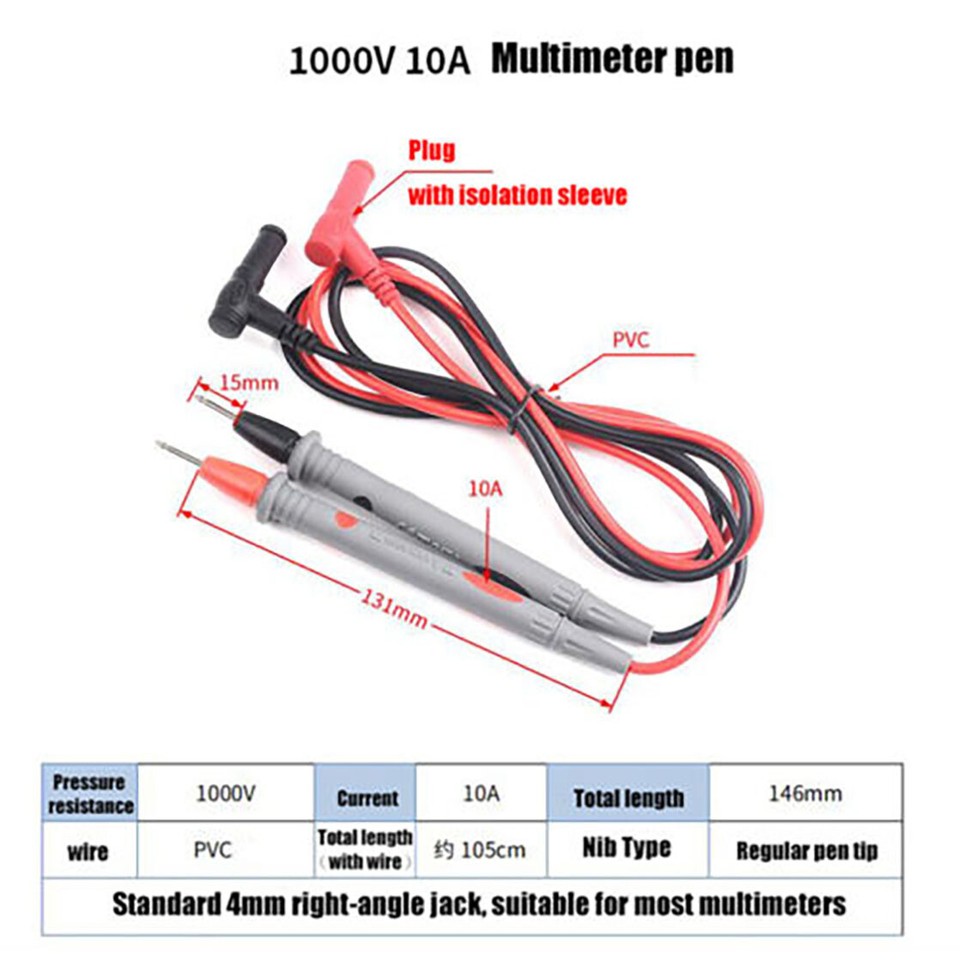 1000V Multimeter Test Lead Gold Plated Electrical Probes 10A/20A ...