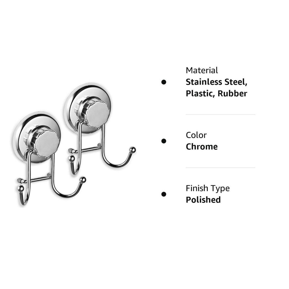 2 Pcs Stainless Steel Vacuum Suction Cup Hook Robe Hangers Bathroom ...