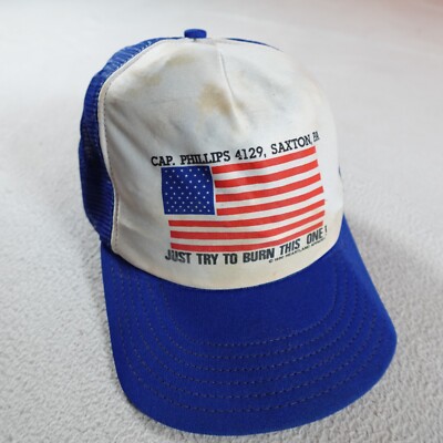 Vintage USA Hat Captain Philips 4129 Saxton PA White American Flag ...