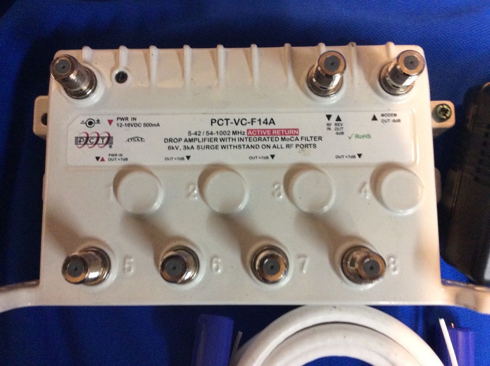 PCT INTL PCT-VC-F14A RF MoCA 5 Port Bypass CATV Amplifier with Active ...