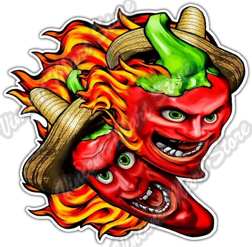 Crazy Chili Peppers Hot Fire Mexican Food Car Bumper Vinyl Sticker ...
