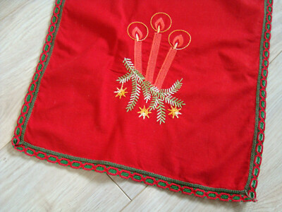 Vintage German Red Christmas Embroidered Tablecloth Table runner Xmas ...