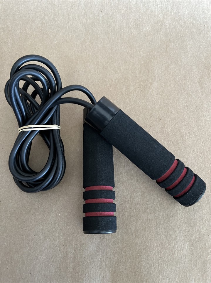 GOLD’S GYM JUMP ROPE PADDED WEIGHTED HANDLES BLACK & RED FITNESS ...