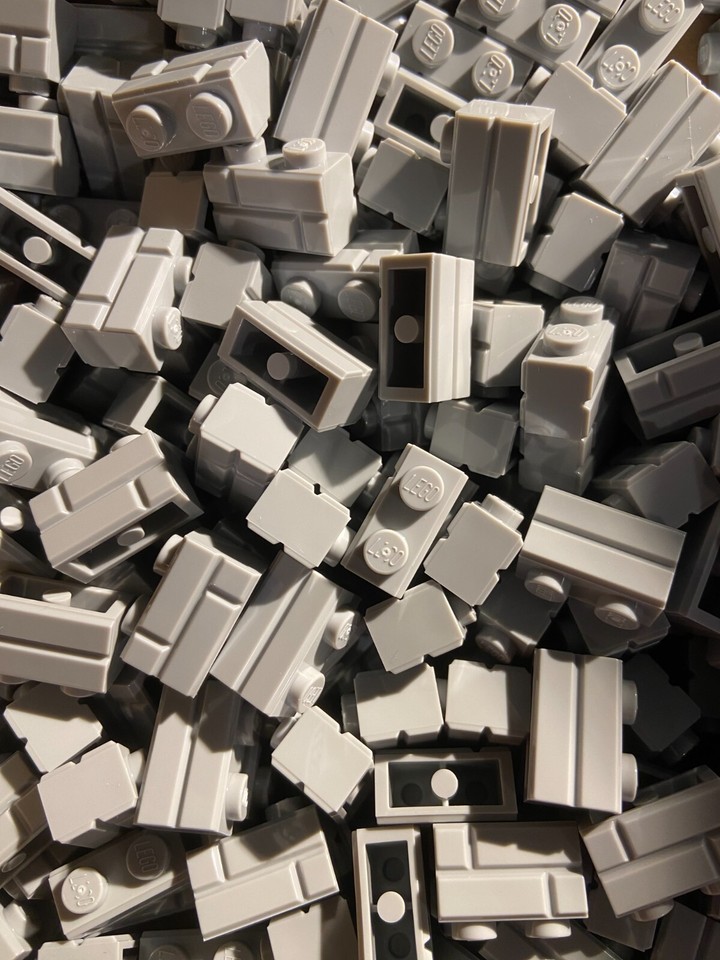 LEGO 100 Pieces 1x2 Light Bluish Gray Brick Masonry Profile Bricks Wall ...