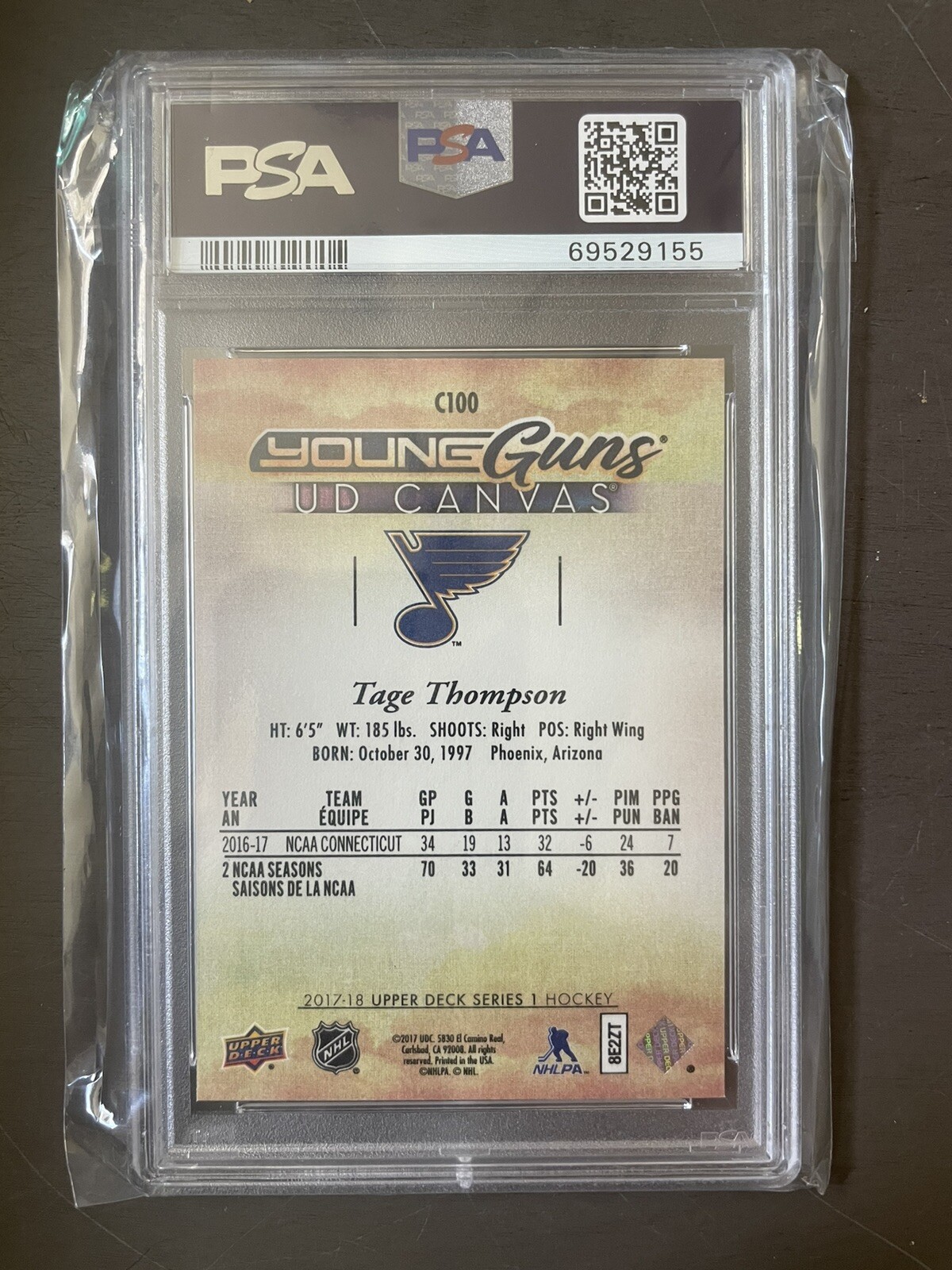 2017-18 Upper Deck - UD Canvas Young Guns #C100 Tage Thompson (RC) for ...