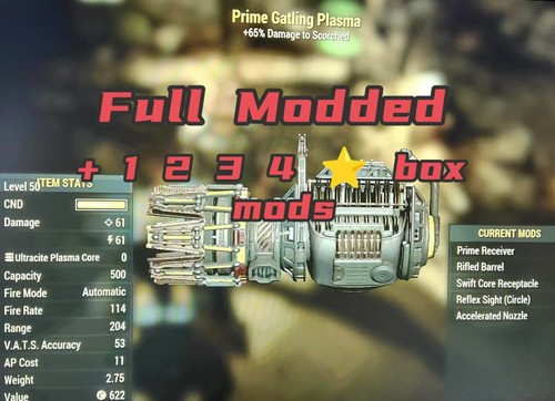 Fallout 76 GP Full Modded Gatling Plasma + 4 Box Mods (Xbox Only) Fast ...