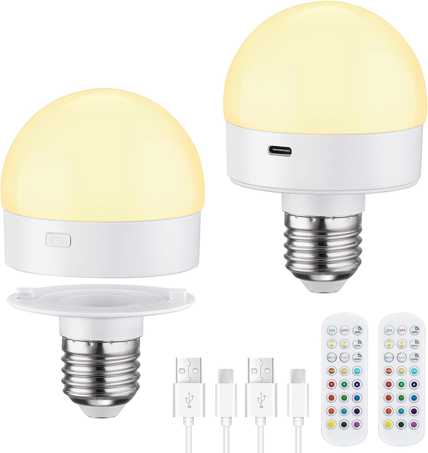 Rechargeable Light Bulbs Remote Control Battery Bulb Timer Dimmable 3 ...