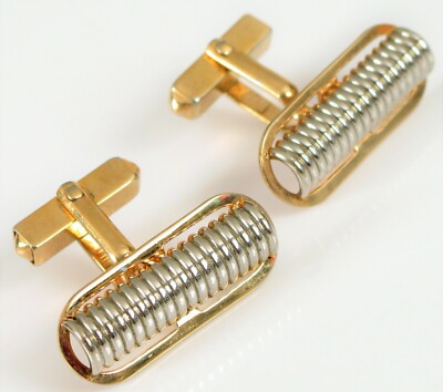 VINTAGE MEN'S CUFFLINKS DESIGNER SIGNED SWANK GOLD SILVER TONE SPRING ...