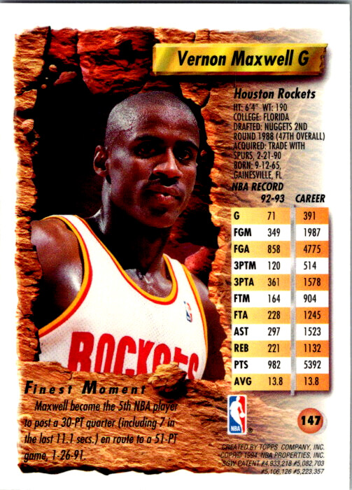 Vernon Maxwell 1993 Finest #147 Basketball Card | eBay