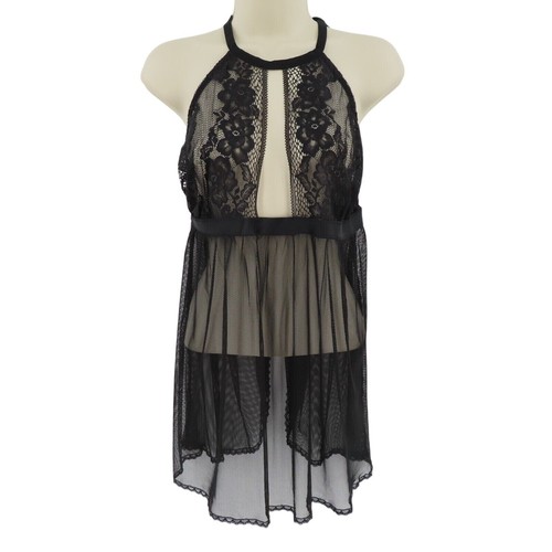Adore Me Womens 1X Black Floral Flower Lace Mesh Sheer Keyhole Nightie ...